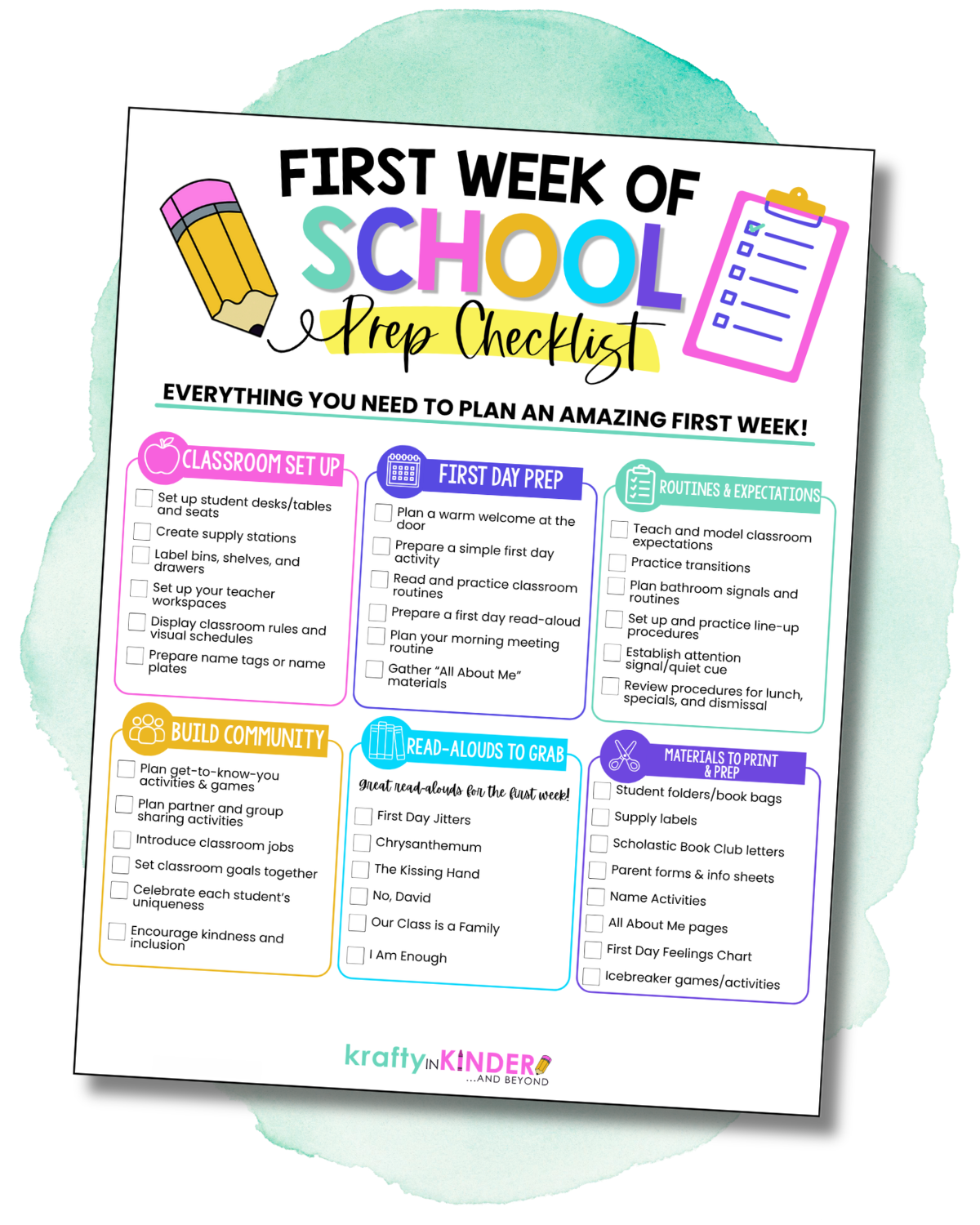 Free First Week of School Checklist - Krafty in Kinder